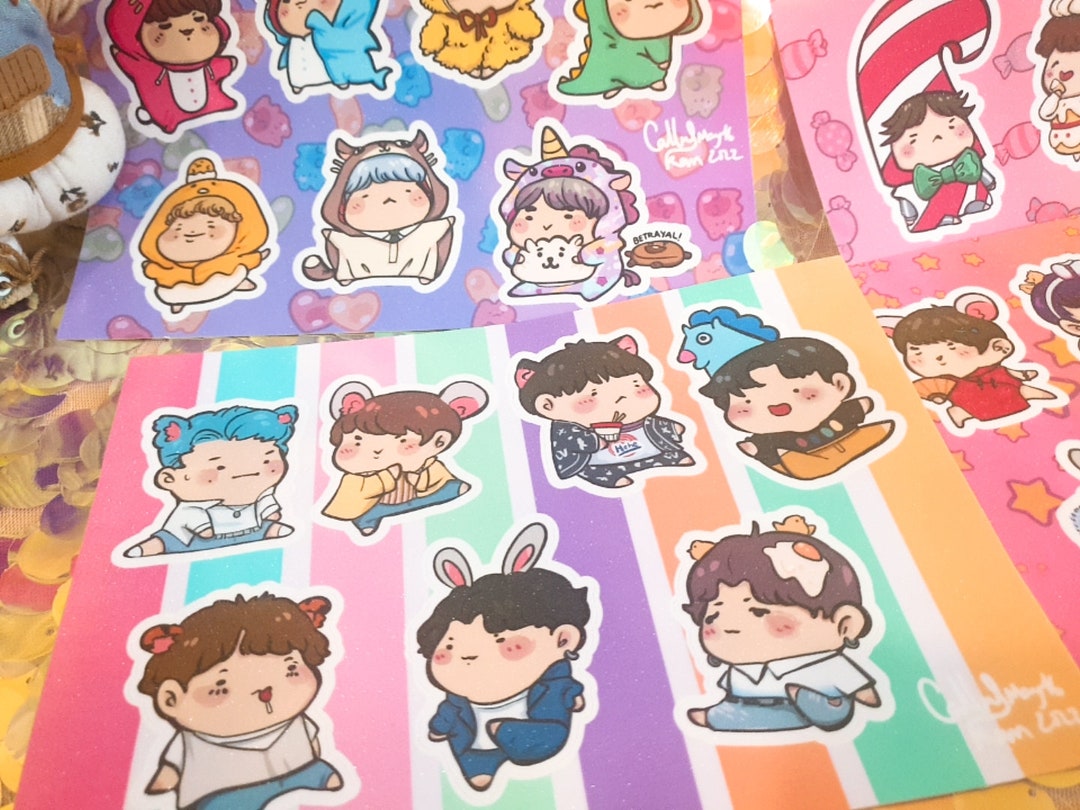 BTS Chibis Glitter Sticker Sheet - Etsy