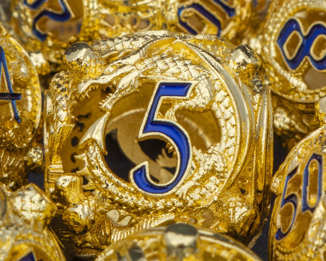 Dnd Gold Dragon D20 Metal Polyhedral RPG D10 Hollow Dragon D&D D6 Dice ...