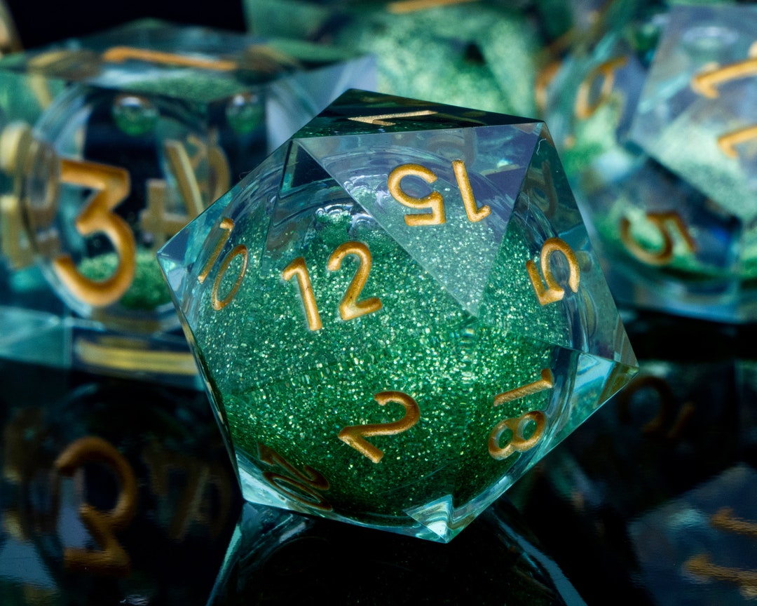 DD D6 Green Liquid Flow Core RPG Polyhedral Sharp Edge Handmade Galaxy ...