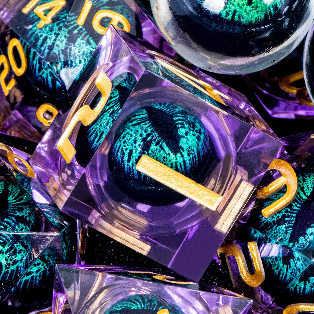 Dnd Liquid Core Eye Dnd Sharp Edge Resin Purple Green Dice for Dand D ...