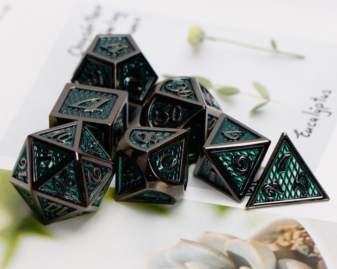 DND Metal Dice Set Green Dice DND Dice Polyhedral Dice Dragon Scale ...