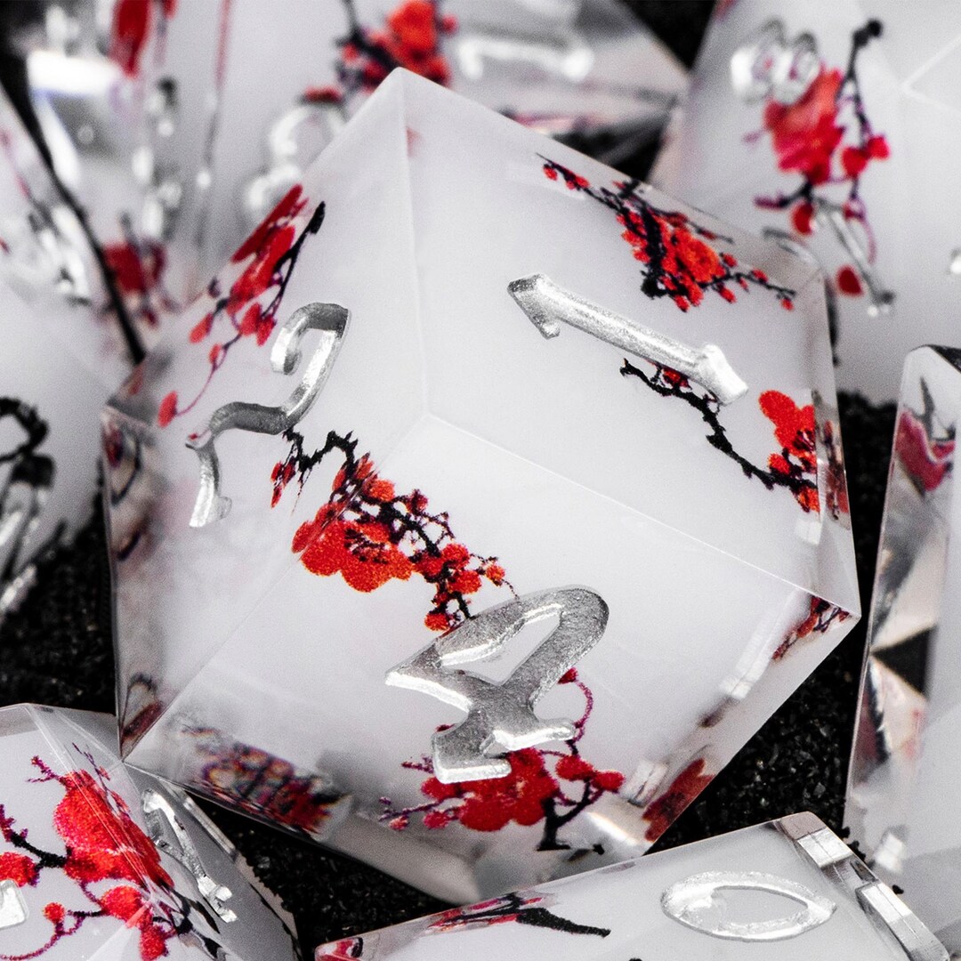 White Plum Blossom Dnd D20 Dice Set D&D Resin Sharp Edge Dice D+D ...
