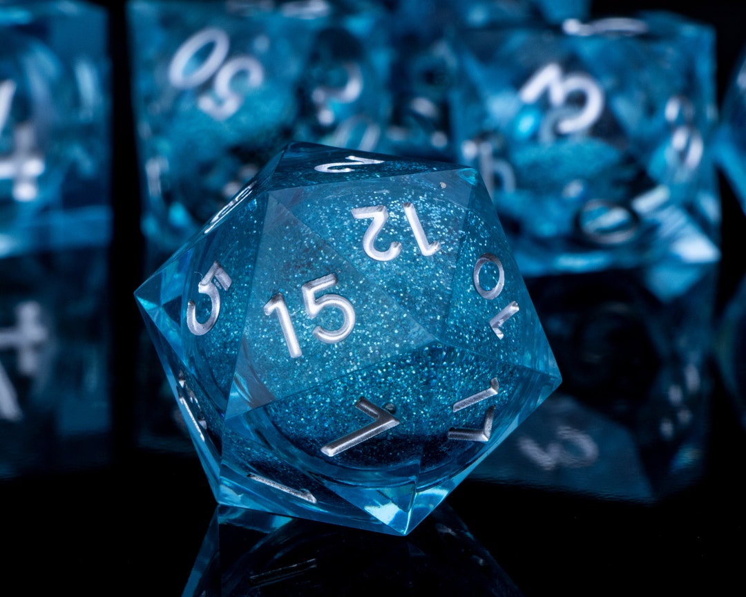 DD D6 Blue Liquid Flow Core RPG Polyhedral Sharp Edge Handmade Galaxy D ...