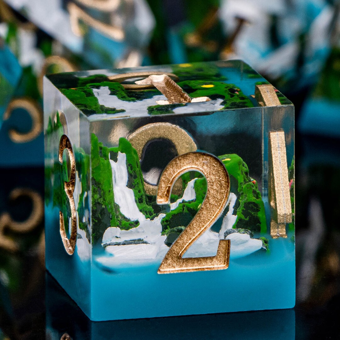 7PCS Full Set DND Blue Waterfall Sharp Edge Dice Set RPG D20 Dungeons ...