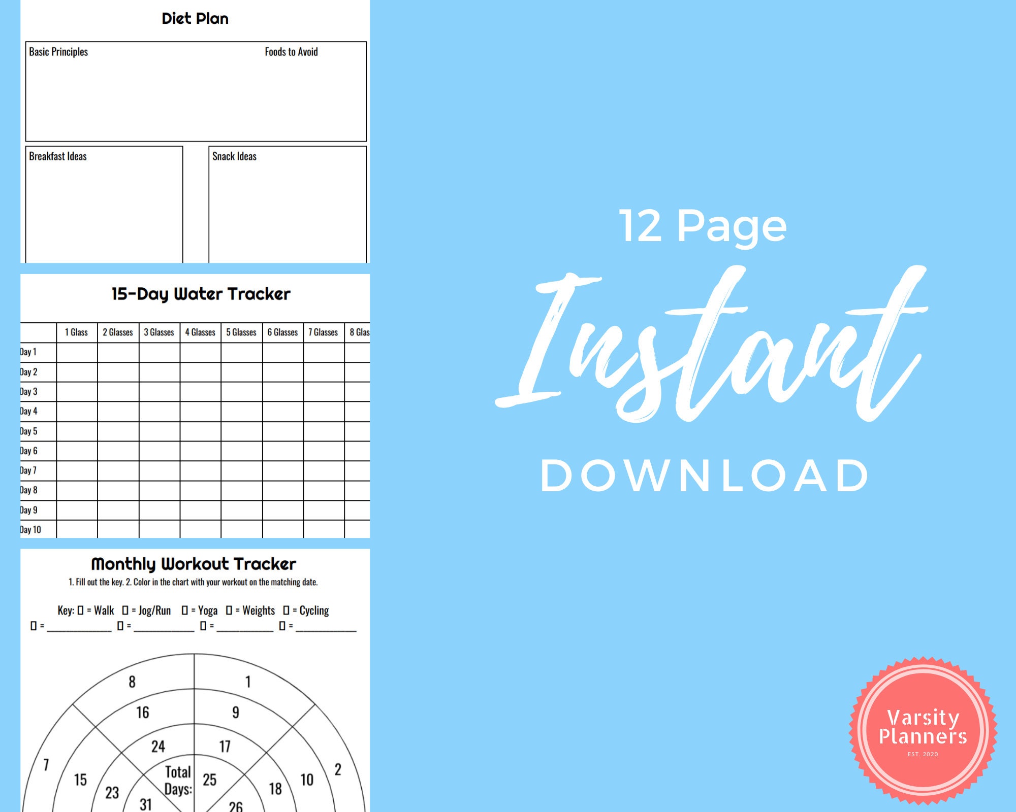 Printable Bullet Journal: Health / Journal Logs / Planner Inserts ...