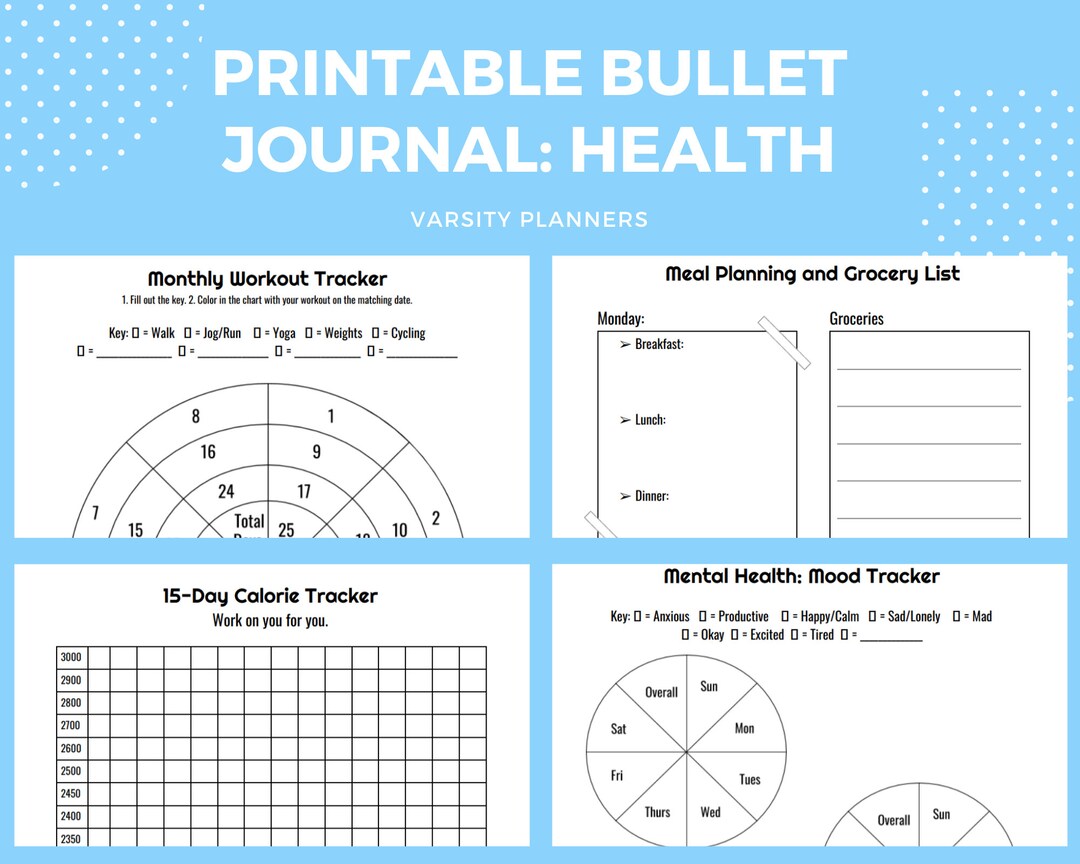 Printable Bullet Journal: Health / Journal Logs / Planner Inserts ...
