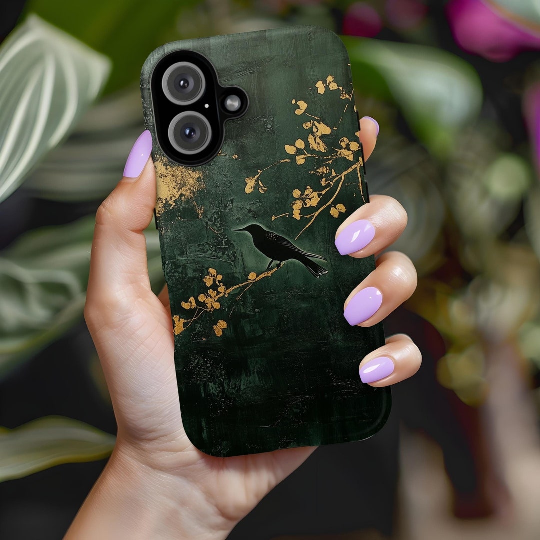 Dark Artsy Bird iPhone Case, Gothic Raven Tough Phone Cover, Vintage ...