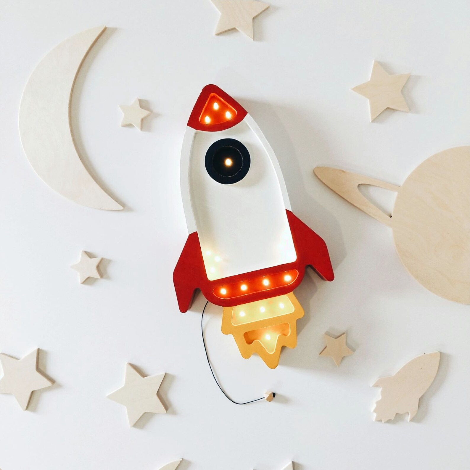 Wooden Space Rocket Lamp | Etsy