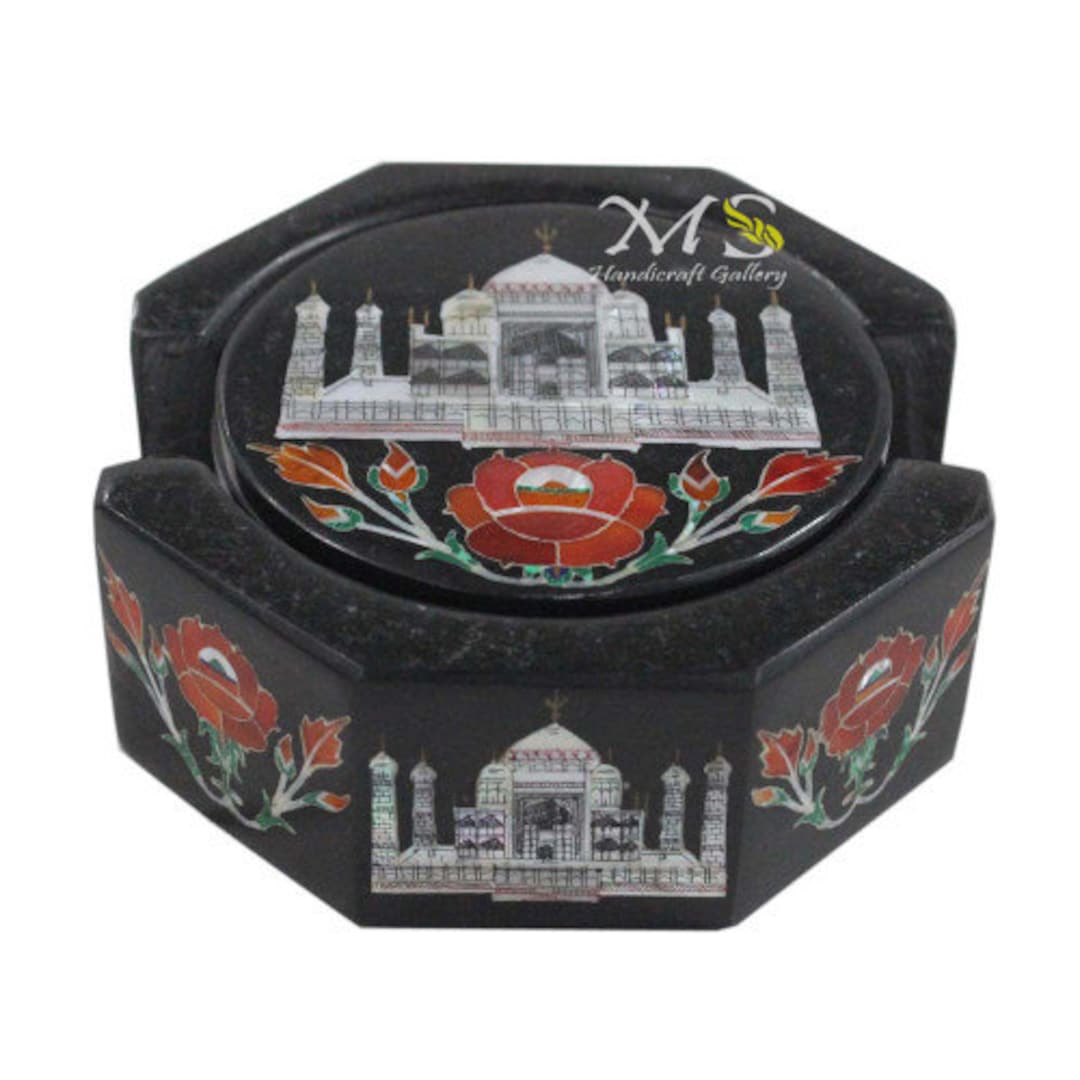 Buy Agra Marble Inlay Coaster With Taj Mahal Inlaid Marble Coasters ...