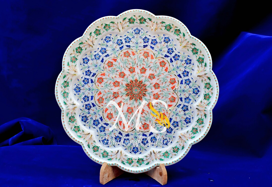 Handmade Marble Inlay Plate, Pietra Dura Floral Art, 12 Inch - Etsy
