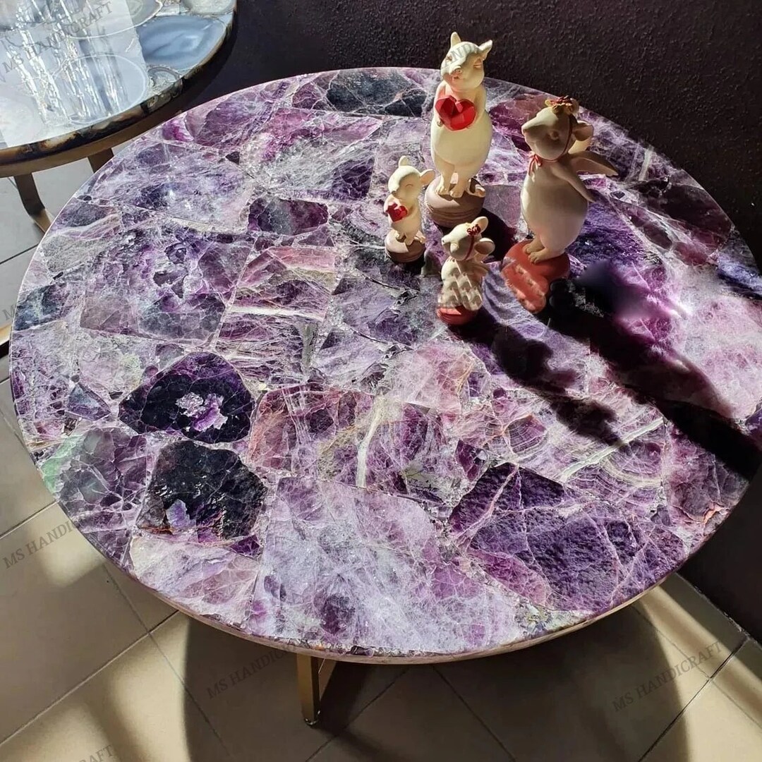 Buy Raw Amethyst Stone Agate Dining and Coffee Table Top Homes and ...