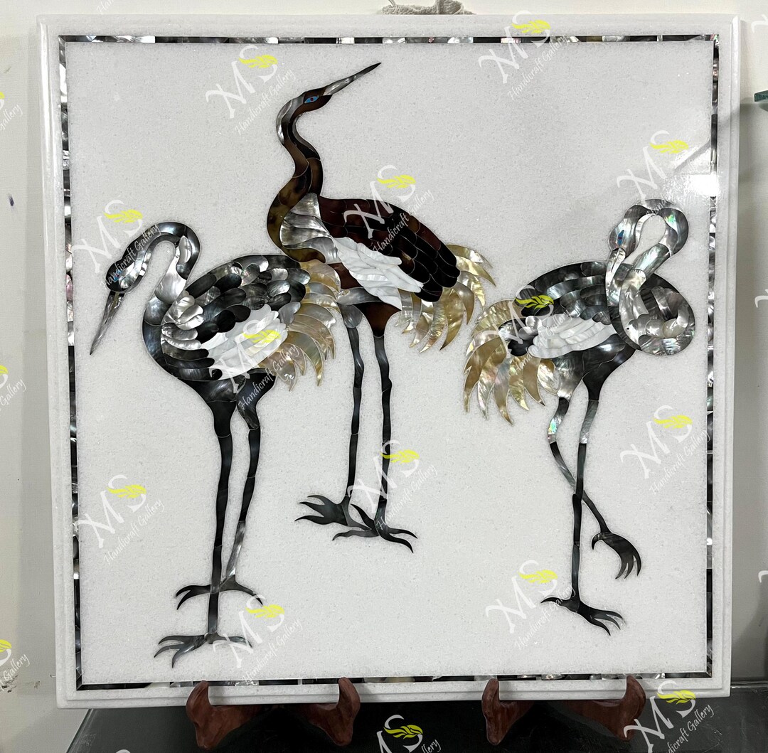 Marble Inlay Swan Table Top: Mother of Pearl, Handmade Indian Art (24 ...