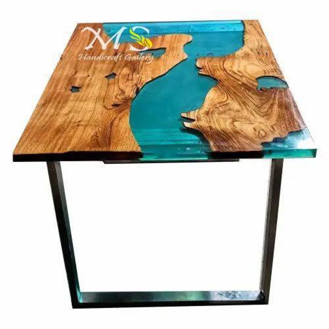 Custom Clear Epoxy Resin Room Side Coffee Table, Blue Transparent Epoxy ...