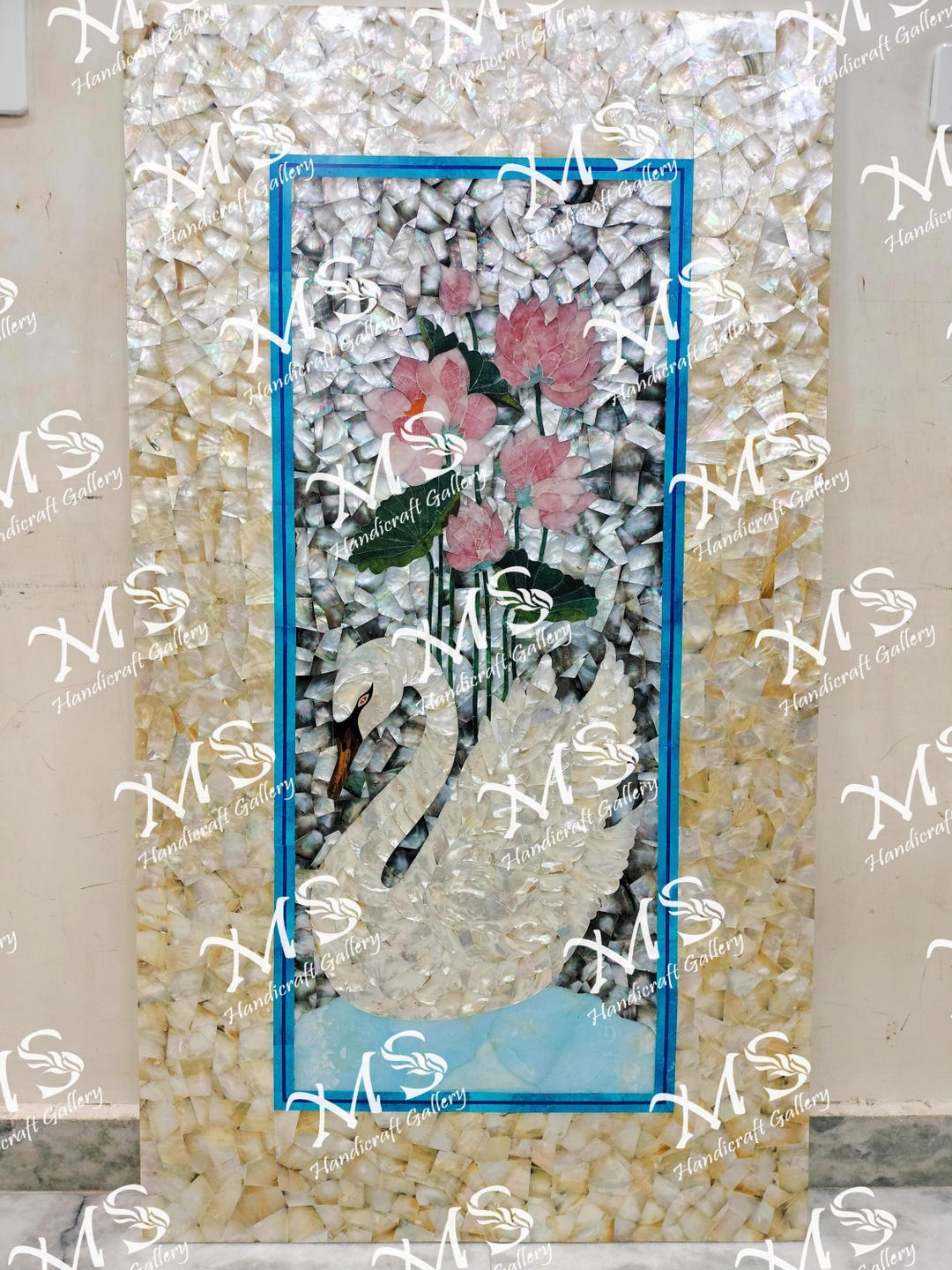 Antique Wall Panel 3d, Mother of Pearl Swan Inlay With Flowers Wall ...