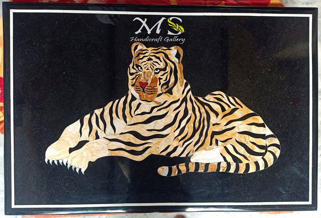 Handmade Marble Inlay Tiger Wall Panel, Pietra Dura Art (36x24 Inches ...