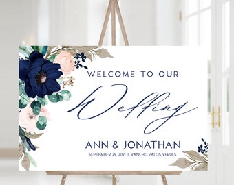 Welcome Wedding Sign Navy Gold Welcome Wedding Sign Blush - Etsy