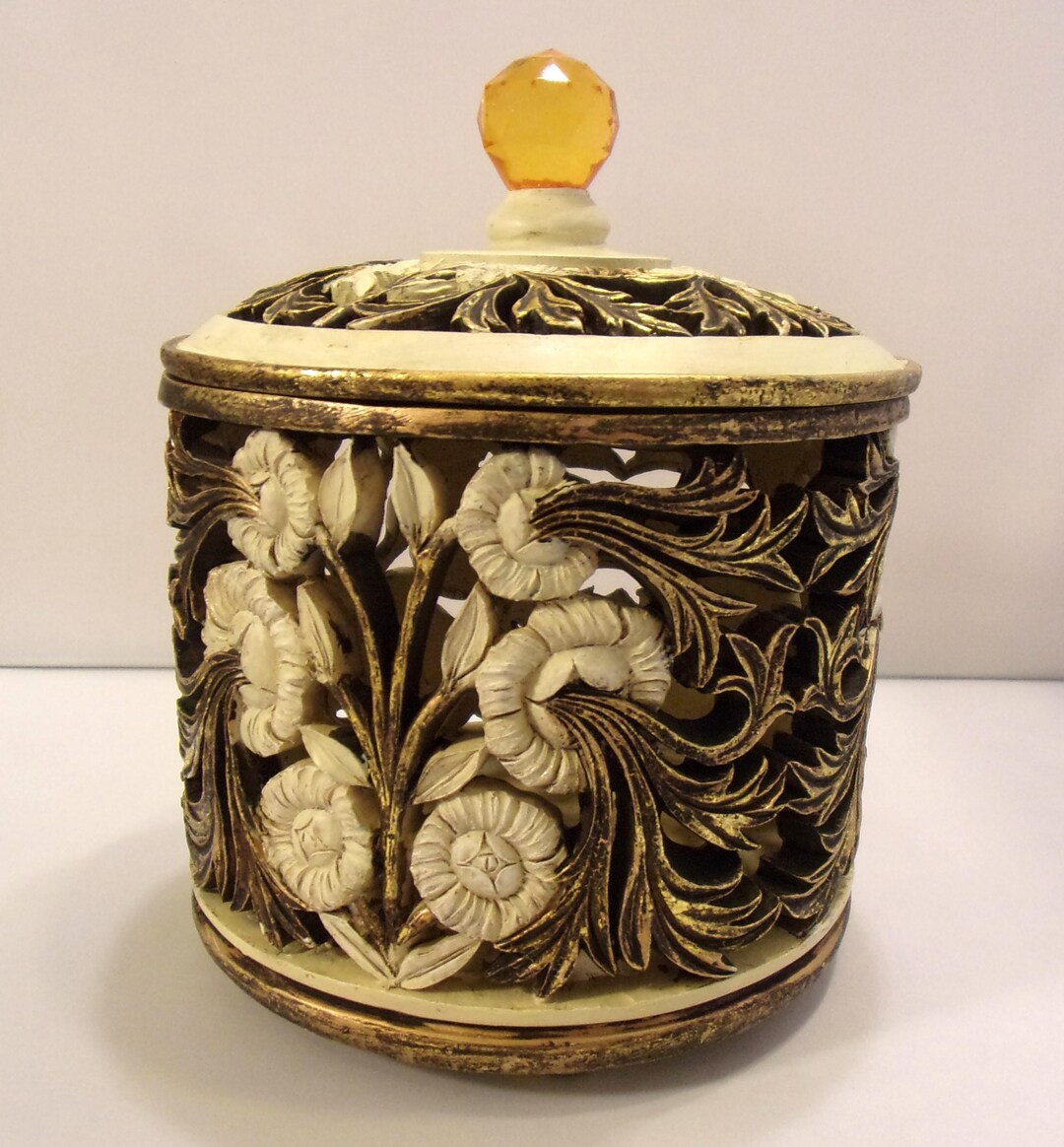 Large Bronze and Cream Colored Potpourri Pot With Cover 6 3/4 Tall ...