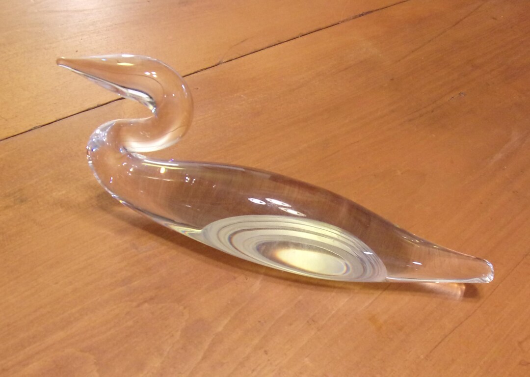 Steuben Clear Crystal Art Glass Shore Bird Loon Etched Steuben Ornament ...