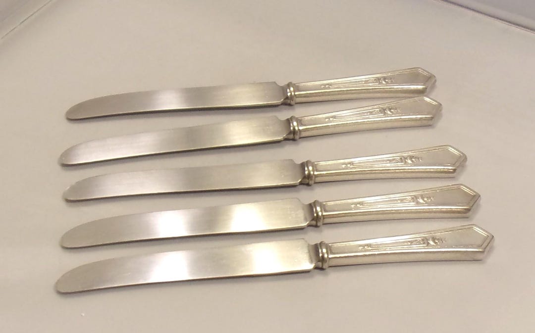 Set of Five Antique Silverplate Long Blade Dinner Knives 9" Long Rogers ...
