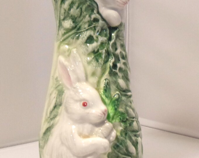 Vintage 1970s Shafford Bone China Rabbit Patch Vase 7" Tall Embossed ...