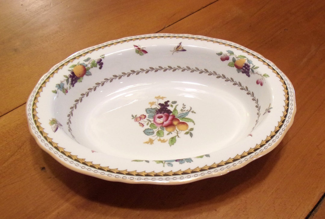 Spode Rockingham Fine Bone China Oval Vegetable Dish Fruit Flowers and ...