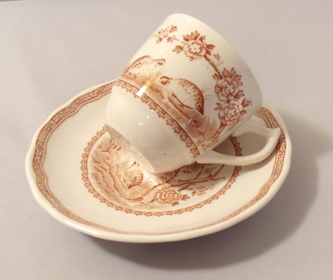 Antique Furnivals Pottery Quail Espresso Demitasse Cup and Saucer Bird ...