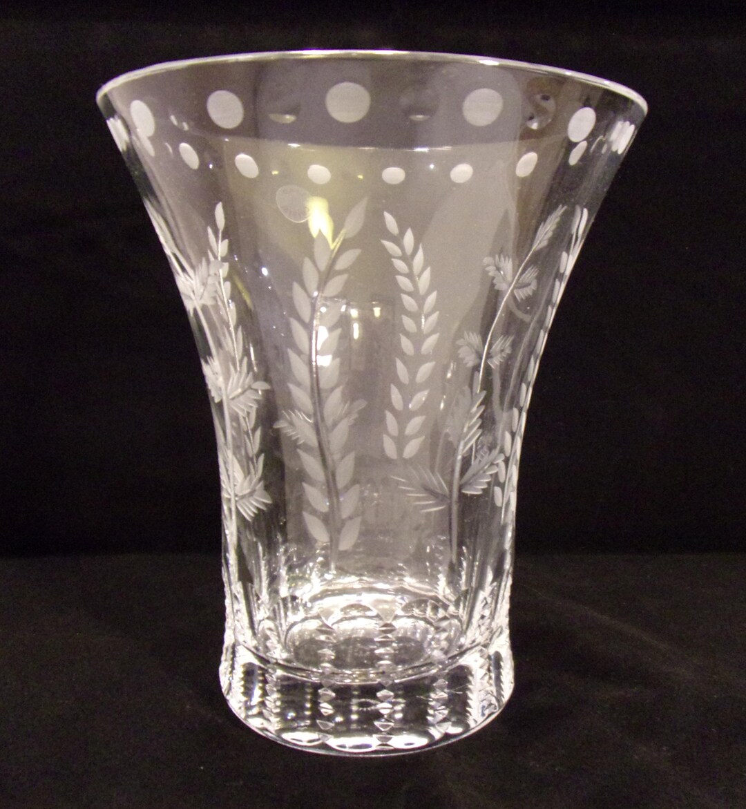 William Yeoward Crystal Fern Tulip Vase 6 Tall Deep Etched Fern Foliate ...