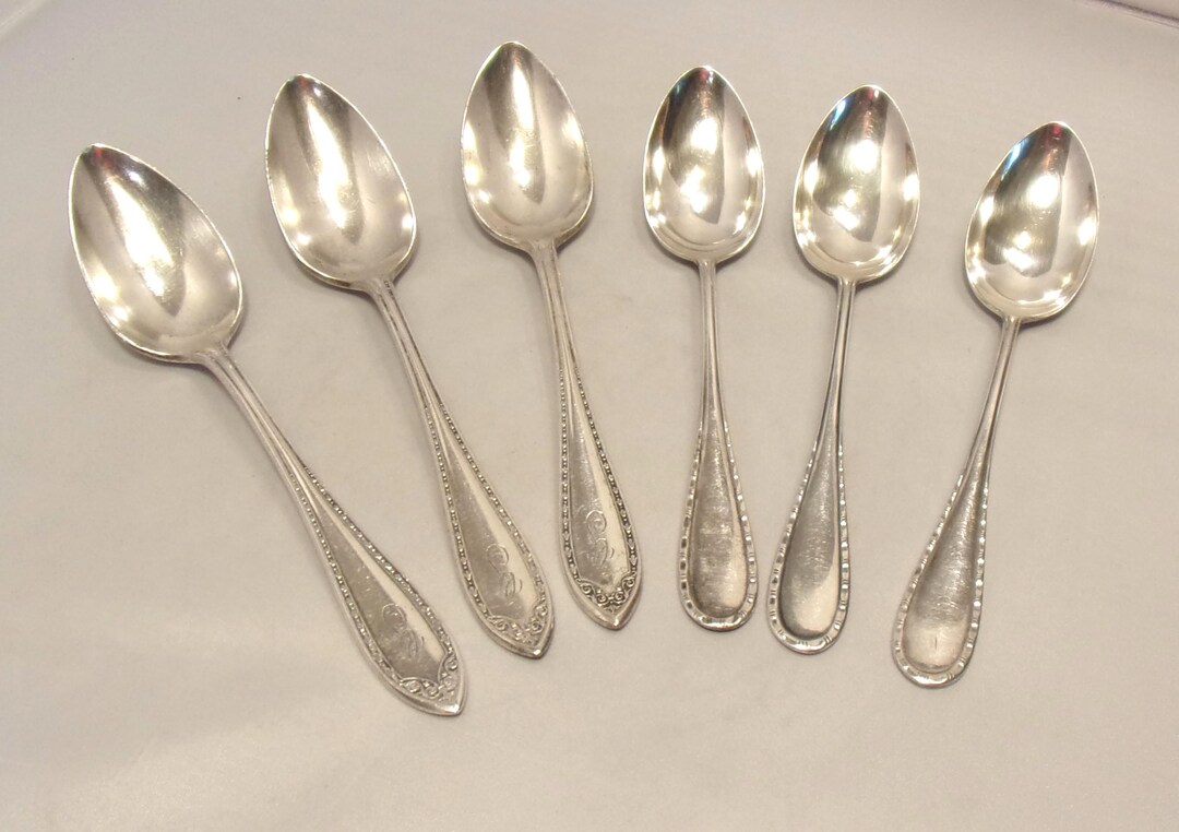 Six Antique 1910 1920 Silverplate Teaspoons Two Lots of Three - Ornate ...