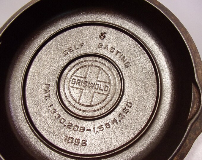 Large Vintage Griswold Cast Iron Basting Skillet Lid - #6 Model 1096 ...