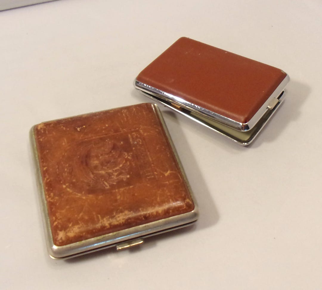 Two Vintage Hinged Cigarette Cases Boxes - Leather, Silverplate H Von ...