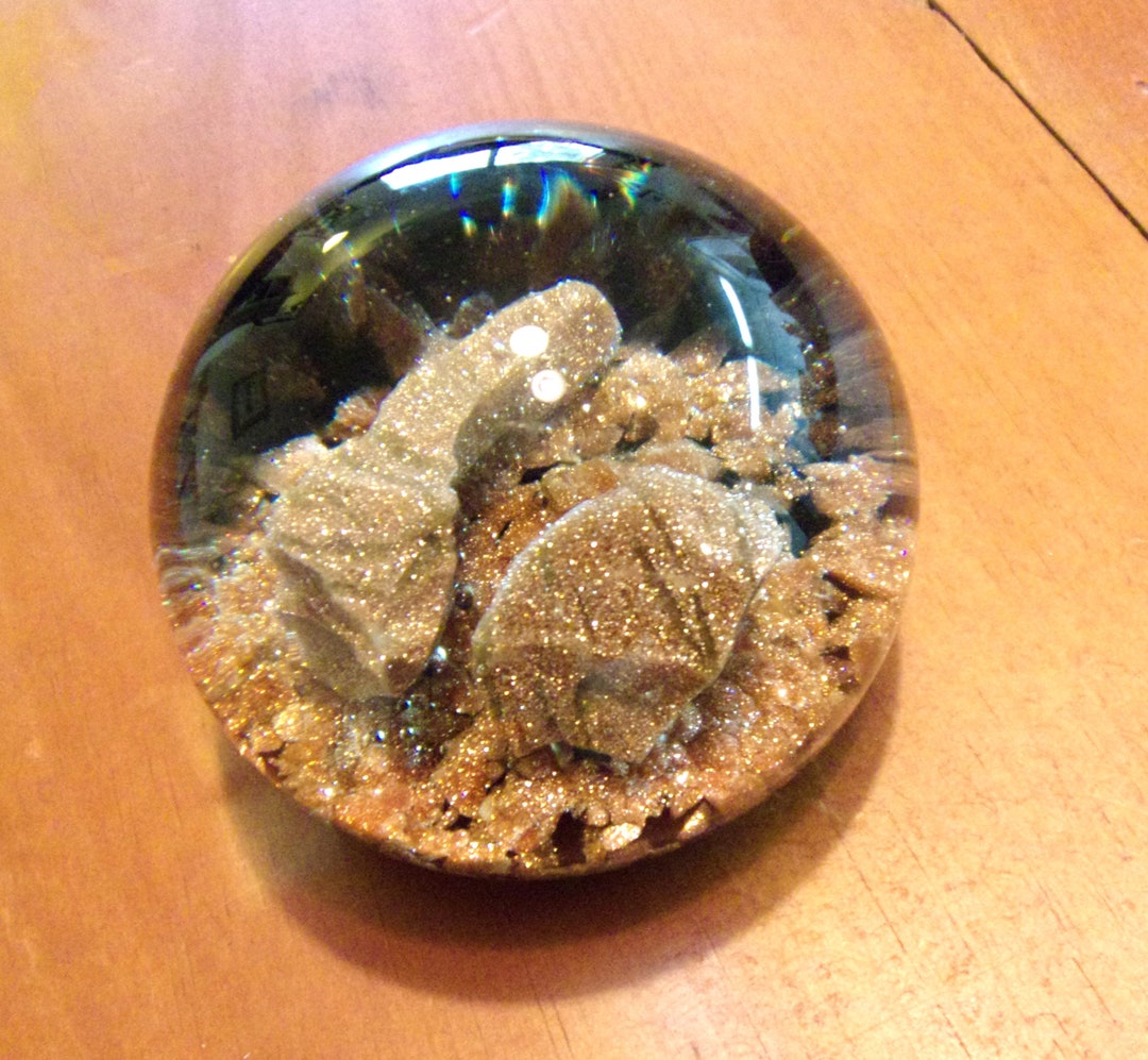 A Heavy Glass Paperweight With Gold Glitter Stone Rock Design 2 1/2 X 3 ...