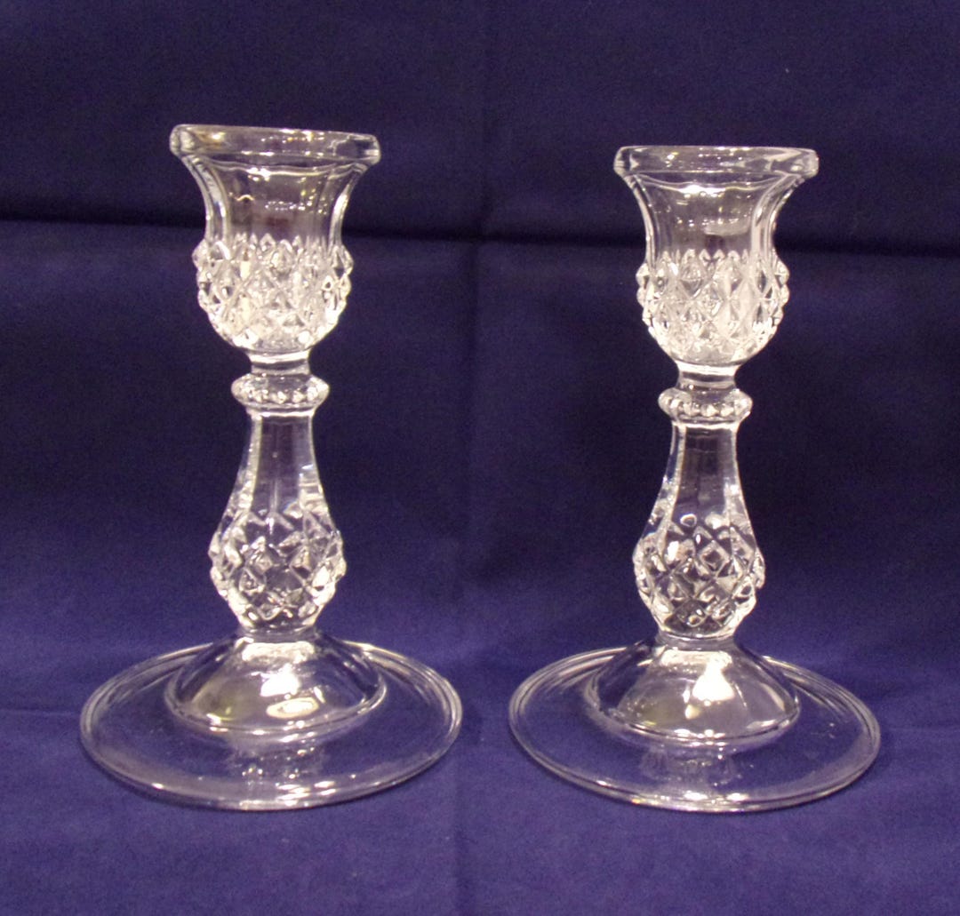 A Pair of Brilliant Deep Diamond Cut Glass Crystal Candleholders ...