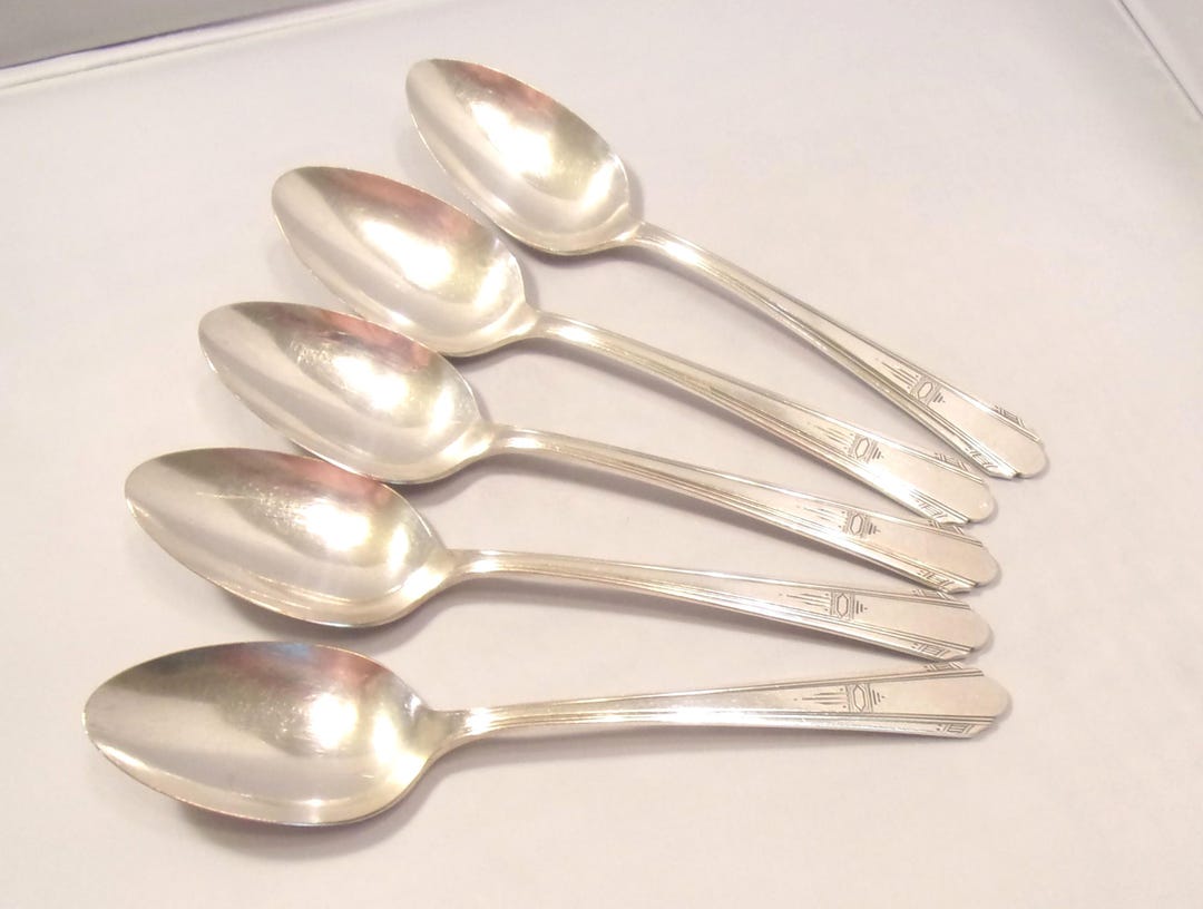 Set of Five 5 Large Vintage Silverplate Serving Spoons 8" Wm. A Rogers ...