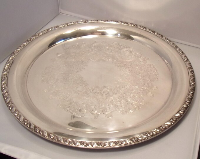 Large Heavy Vintage Silverplate Round Serving Salver Tray 14 1/4 ...