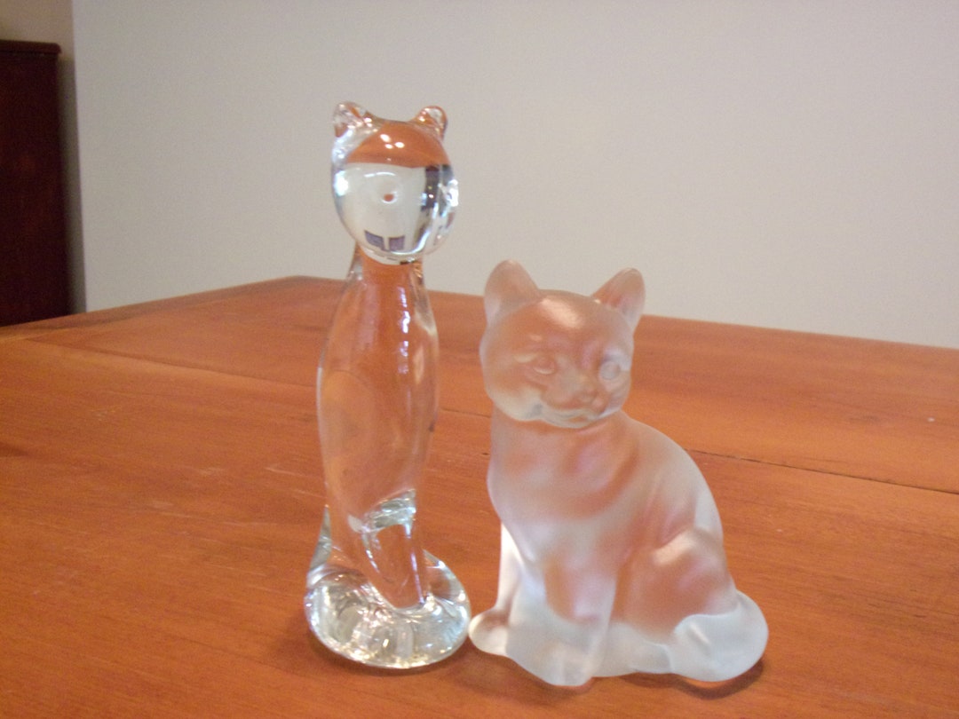 Two Glass Cats Fenton Satin Glass Cat and Handblown Clear - Etsy