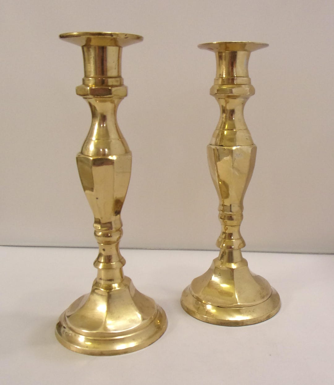 Pair of Heavy Brushed Brass Candlesticks Candleholders 7 1/4 Tall Solid ...