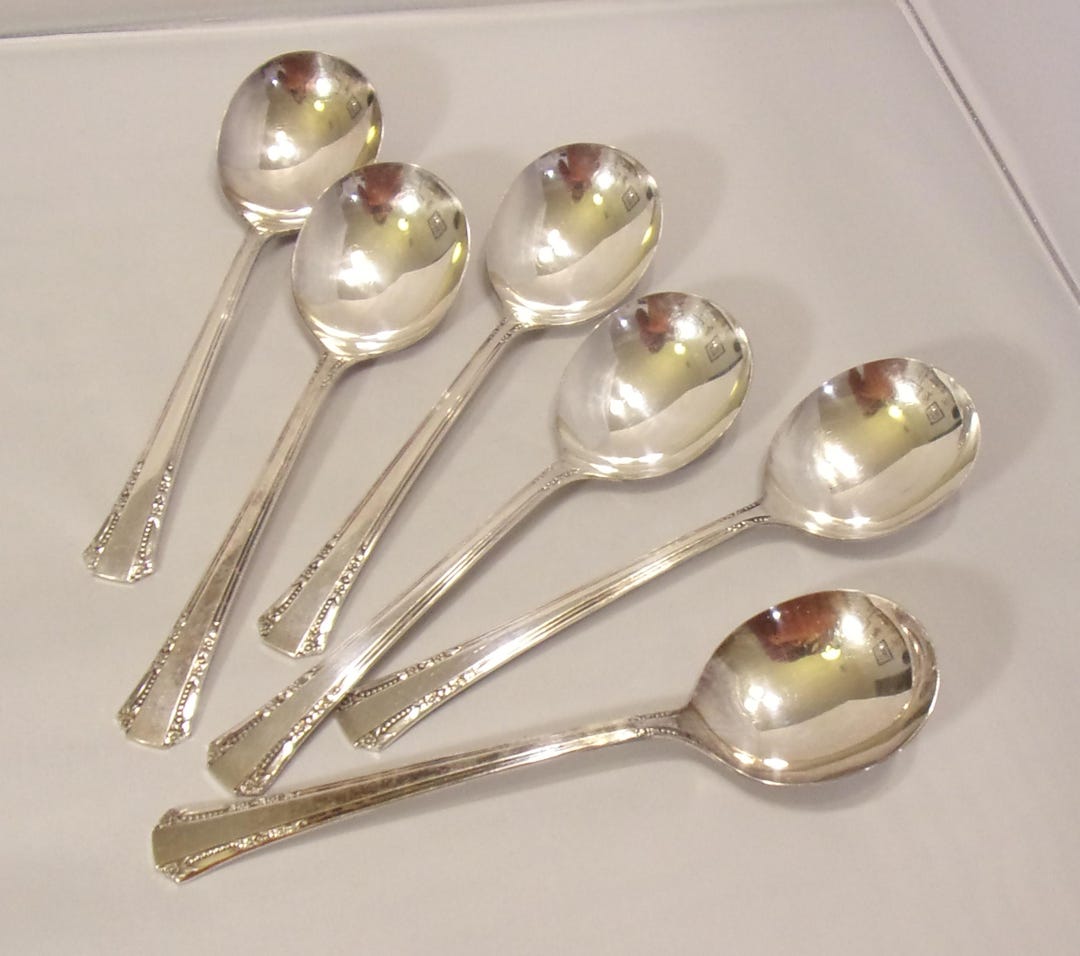 Set of Six Silverplate Soup Spoons 1881 Rogers Oneida 7 Long Del Mar ...