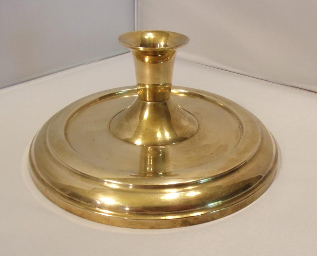 Large Vintage Heavy Brass Candlestick on a Wide 7" Base and 3" Tall ...