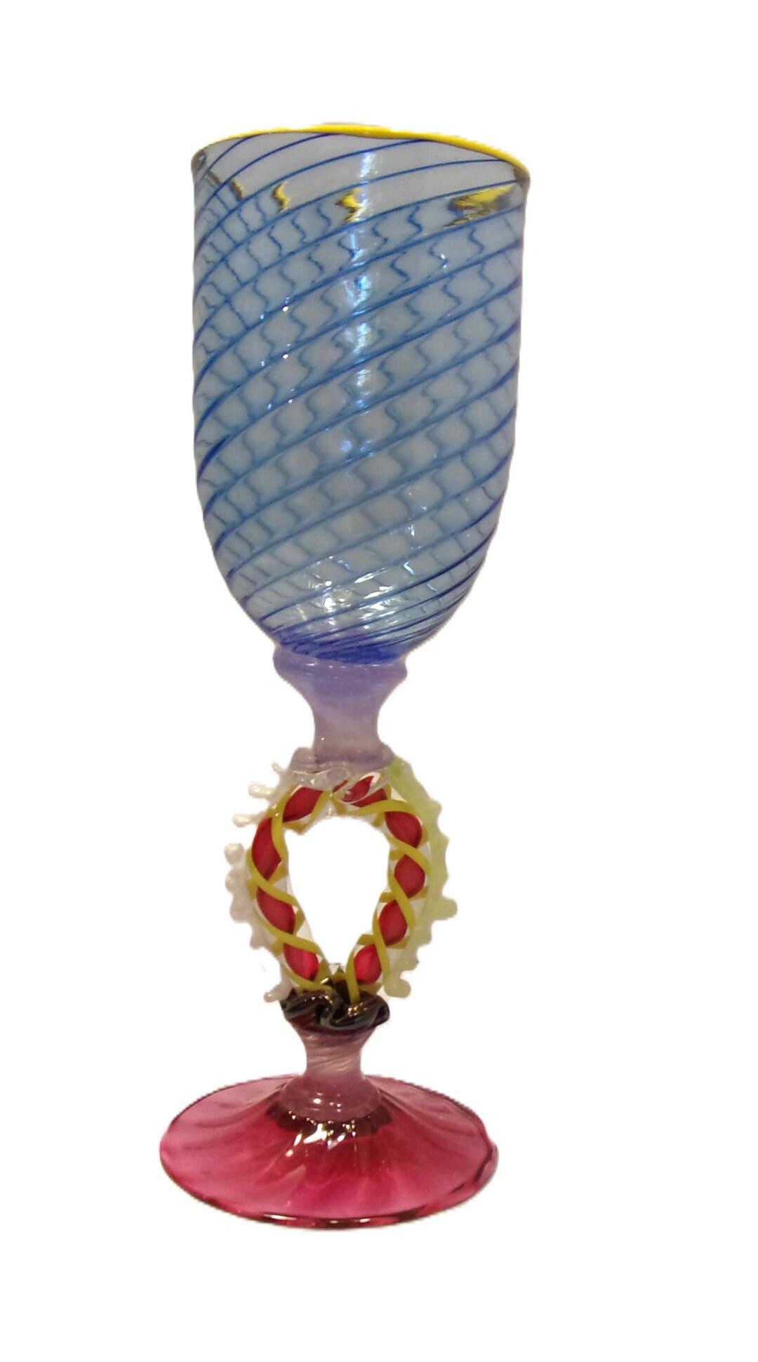 Artisan Handblown Art Glass, Murano Style Wine Glass Goblet Tutti ...