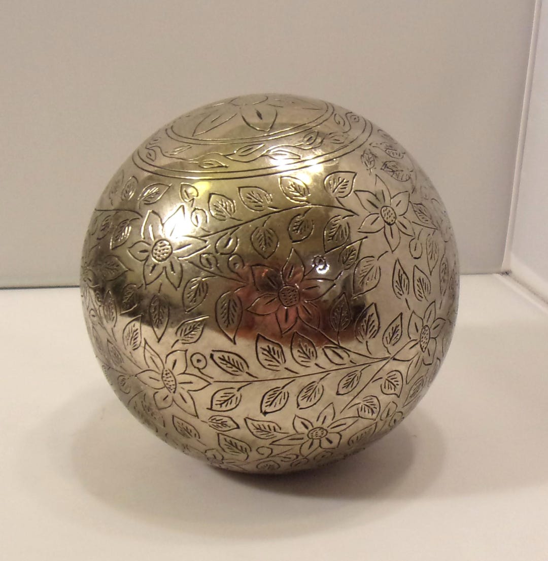 Large Steel Heavy Bocce Boules Style Decorative Ball With Ornate Floral ...