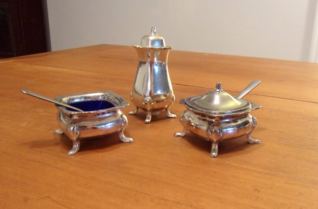 Set of Three Vintage Silverplate English Grenadier Salt, Pepper and ...