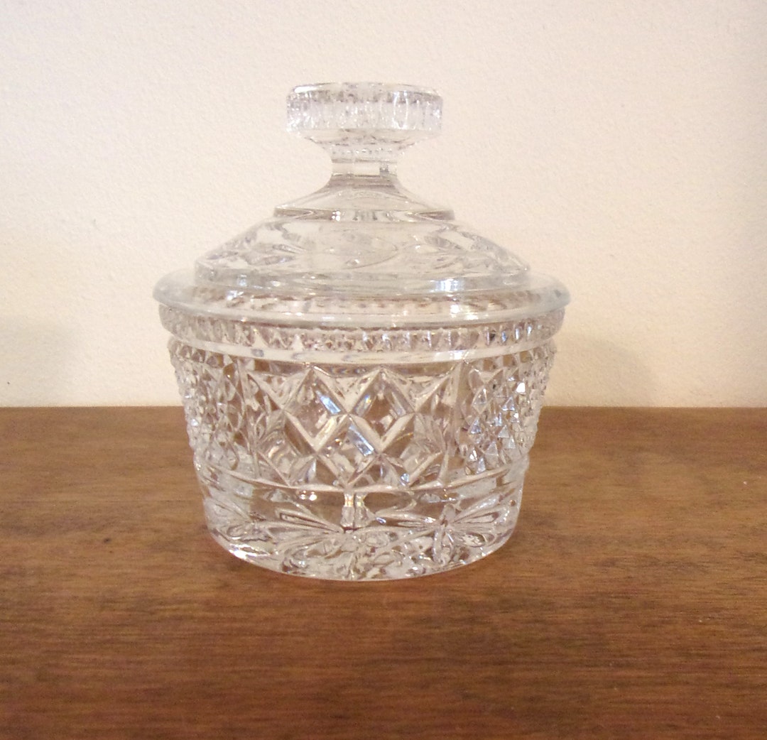 A Heavy Vintage Pressed Glass Round Vanity Candy Bowl Dish - Etsy