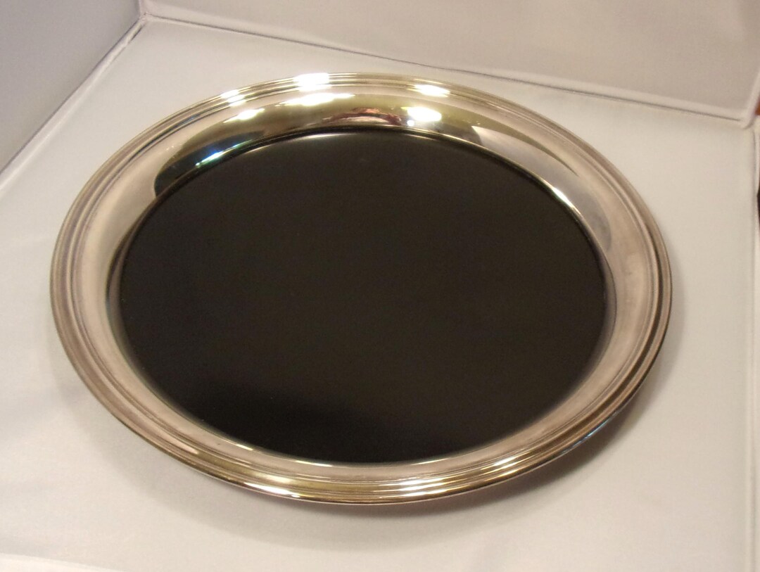 Vintage Oneida Pewter and Lucite Round Serving Salver Butler Tray 11 1/ ...