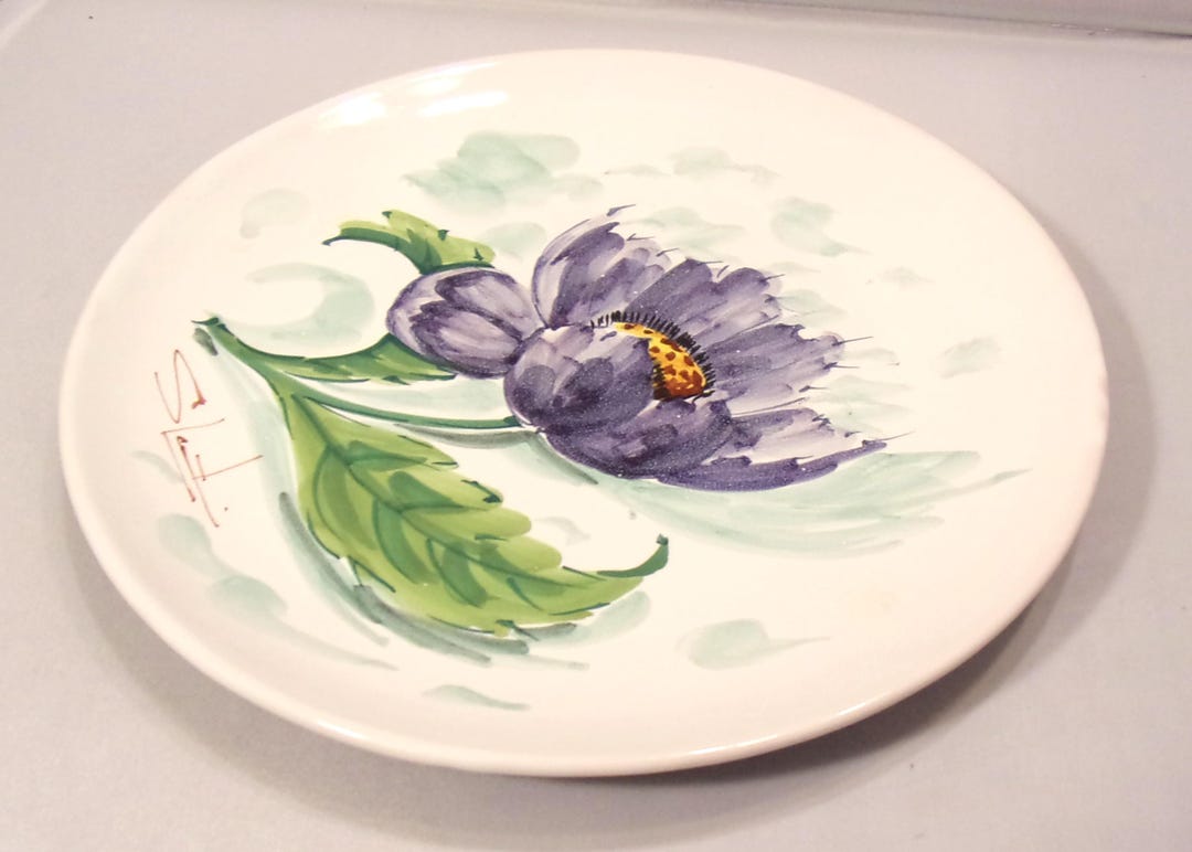 Vintage Peasant Village Italy Pottery Plate With Hand Painted Purple ...