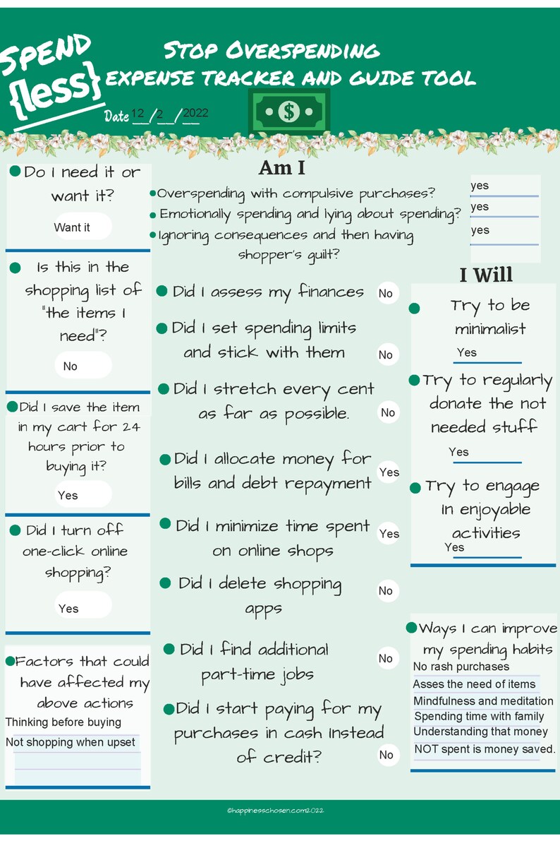 Spending Expense Tracker Guide Tool, No Spend Month Editable Printable ...