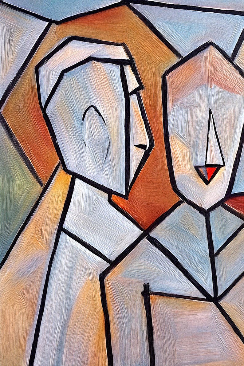 Whisper - Cubism Art Print, Abstract Male and Female Figures, Modern ...