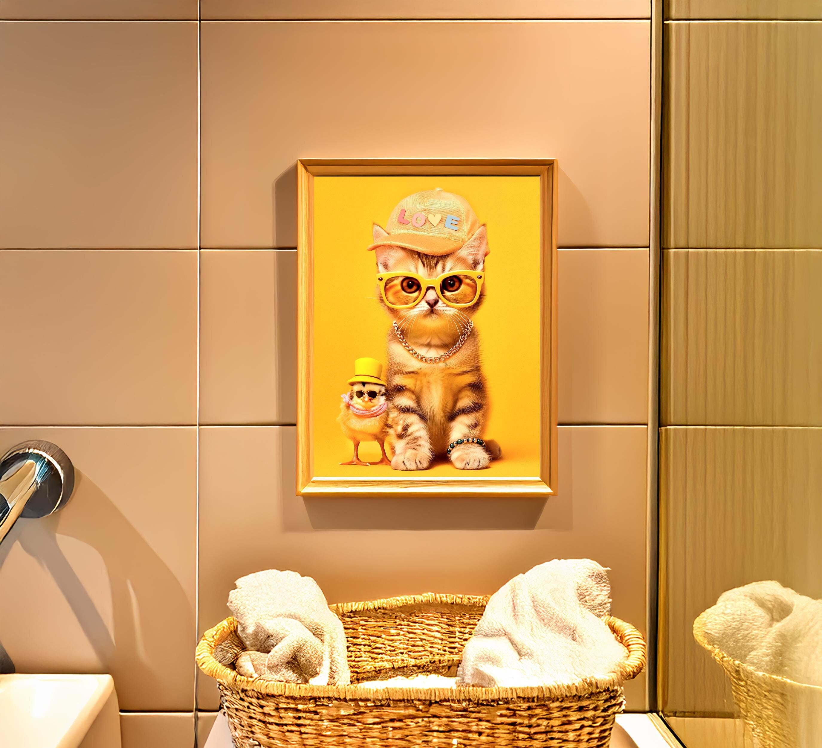 Cool Cat Wall Art Print – Funny Hipster Cat & Chick, Digital Download ...