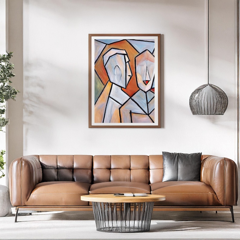 Whisper - Cubism Art Print, Abstract Male and Female Figures, Modern ...