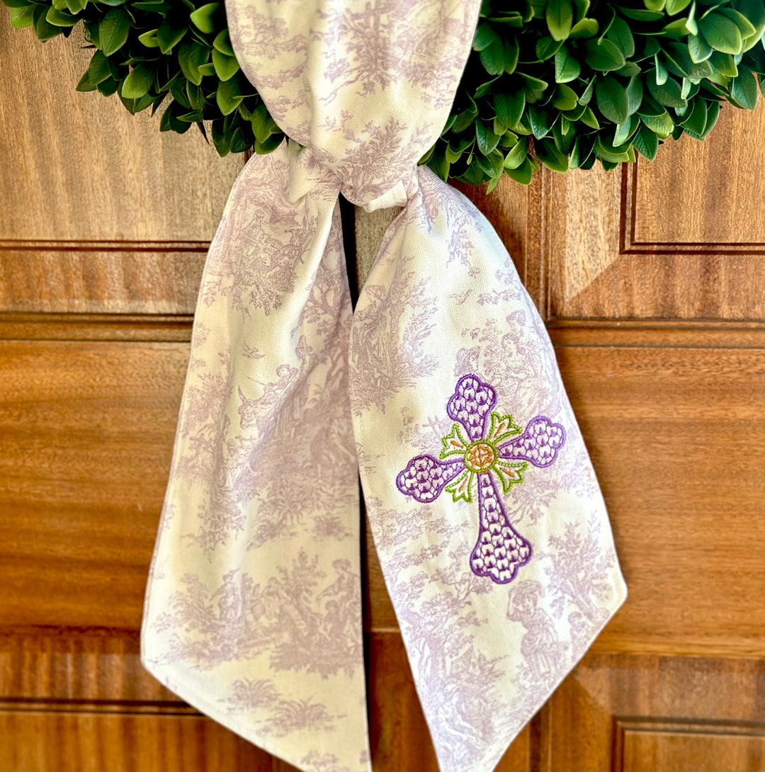 Custom Purple Easter Cross Wreath Sash, Personalized Christening Toile ...