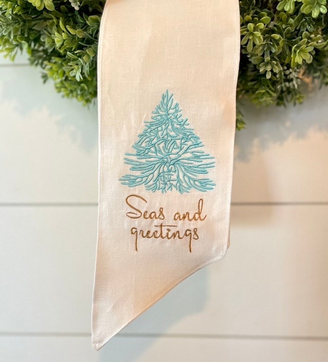 Elegant Beach Holiday Wreath Sash for Front Door, Monogrammed Wreath ...